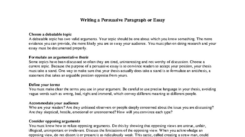 ENG101: Writing a Persuasive Essay - Key Strategies and Outline - Studocu