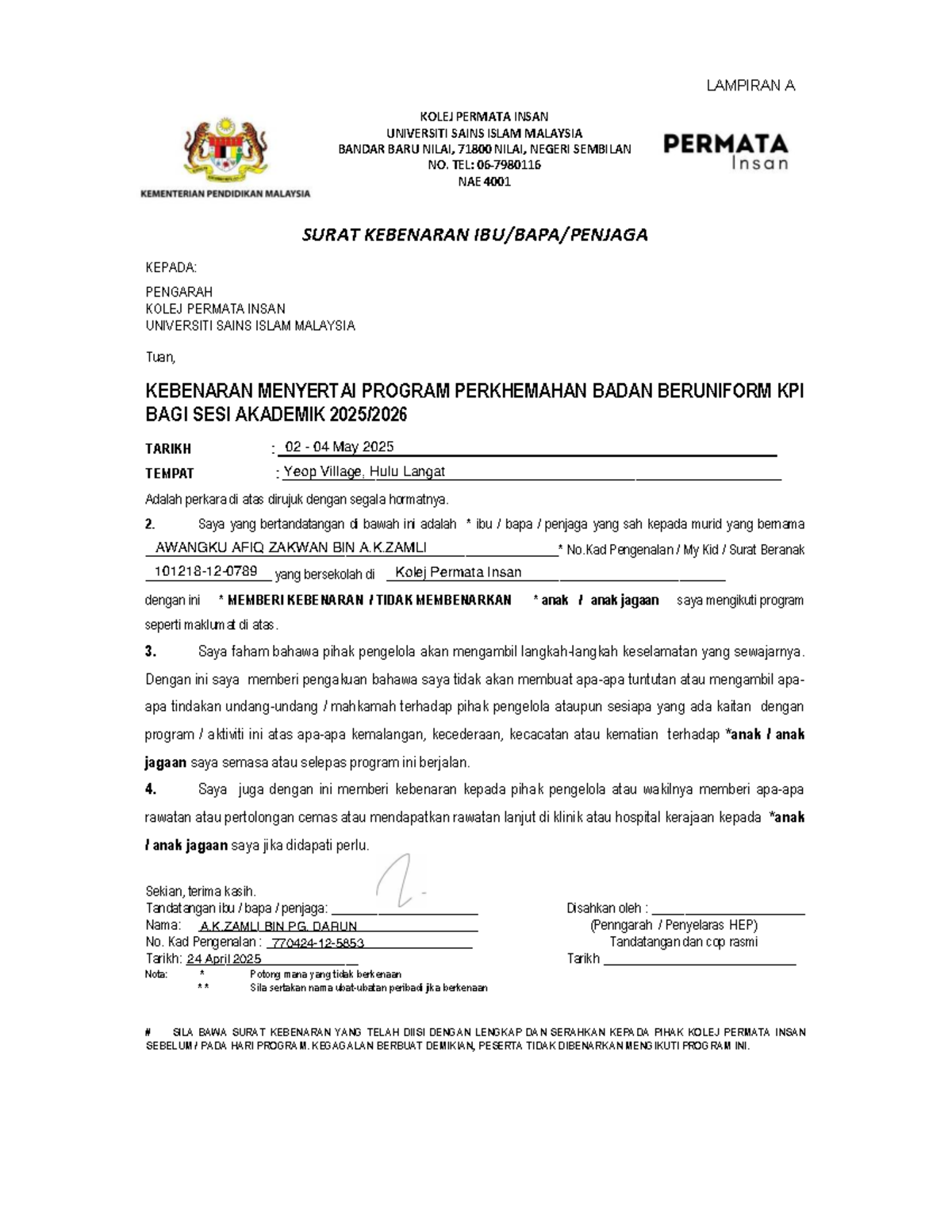 Surat Kebenaran Program Perkhemahan Badan Beruniform KPI 2025 - Studocu
