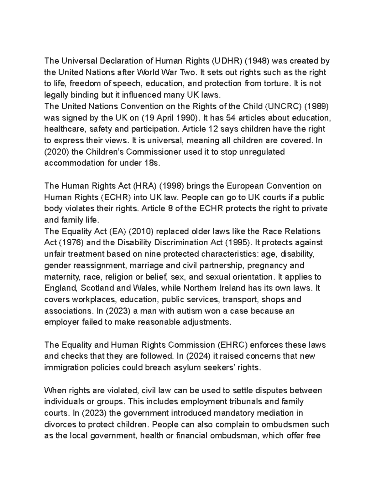 Citizenship and Human Rights Overview for OCR - Studocu