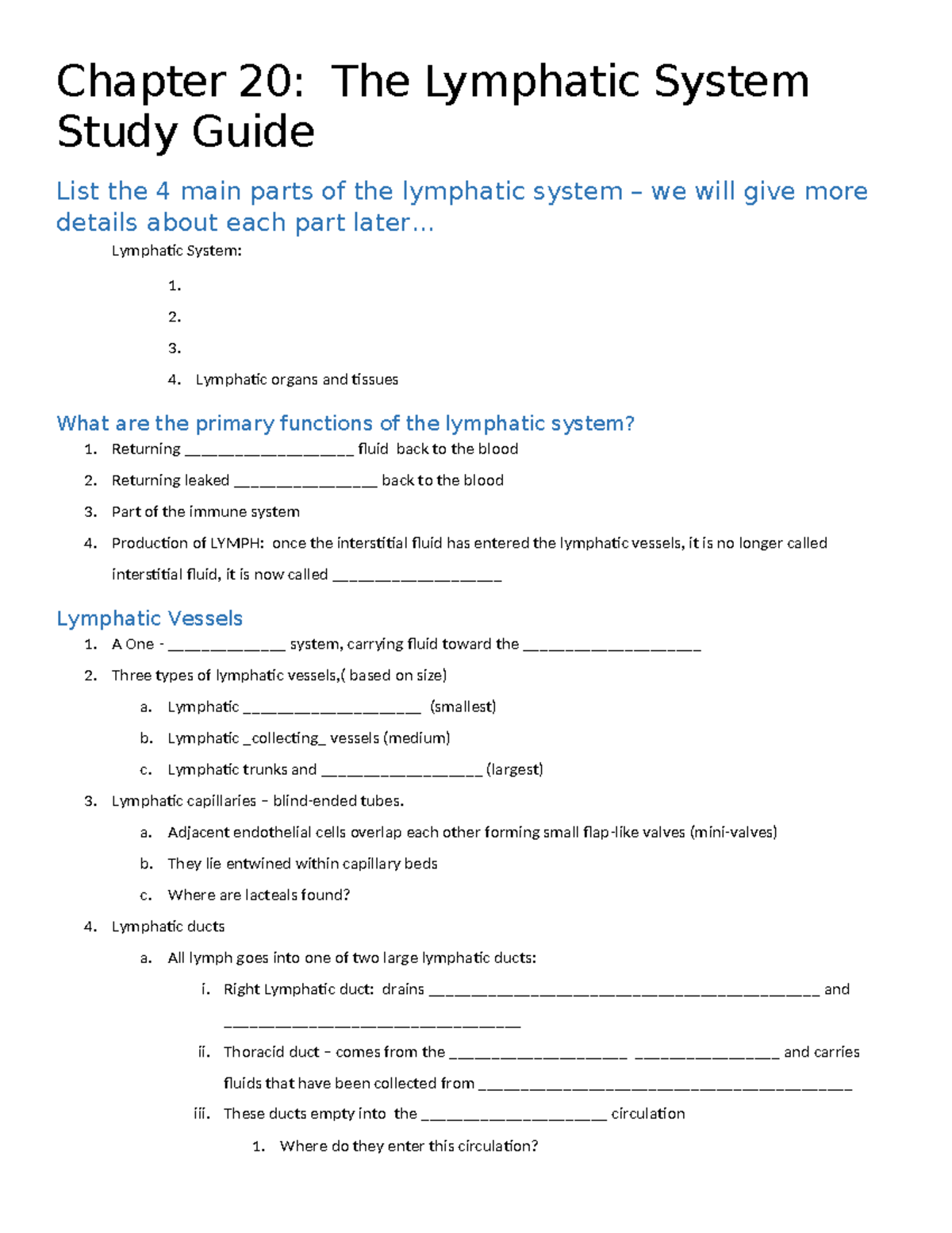 Ch 20: The Lymphatic System Study Guide 2024 - Studocu