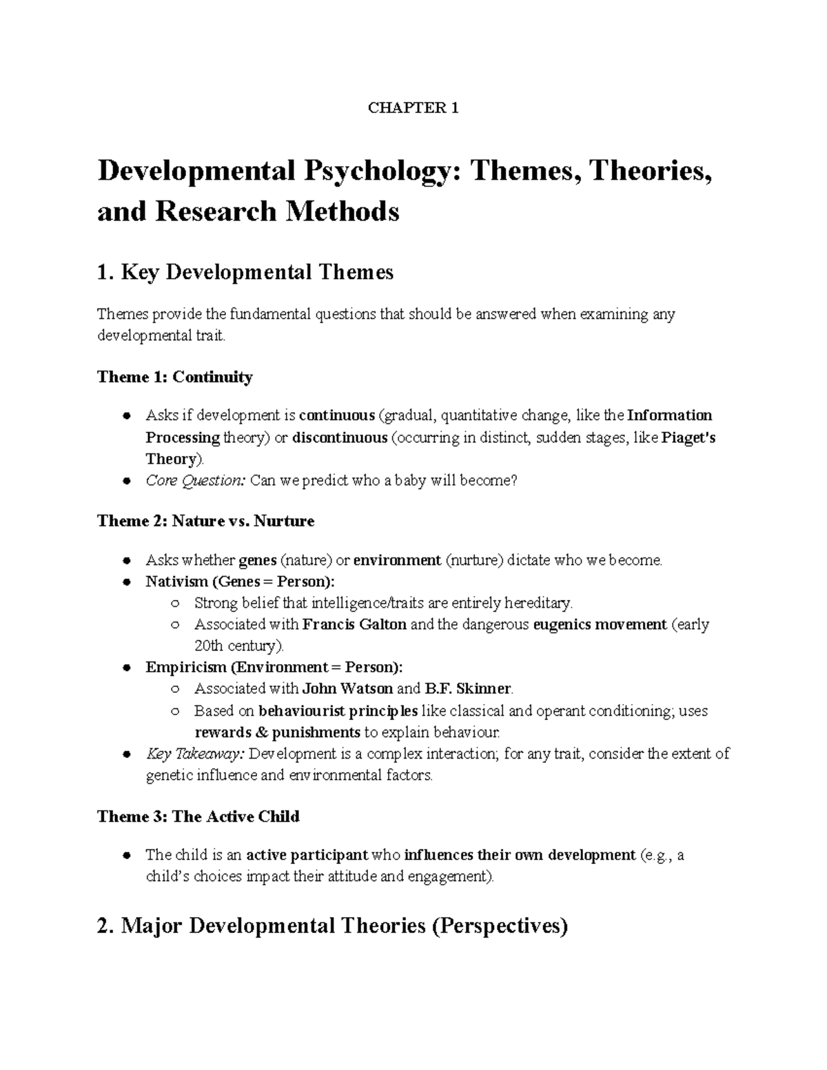 2AA3 Midterm Notes: Developmental Psychology Themes & Theories - Studocu