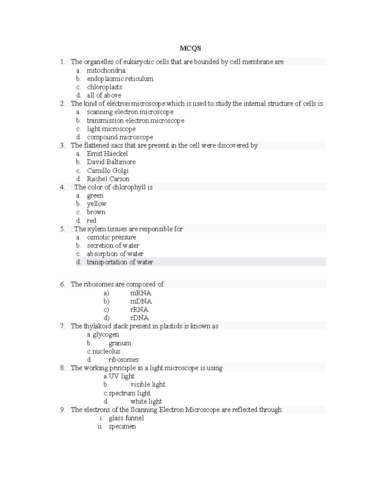 MCQS CHPT 4 - Key Questions for Eukaryotic Cell Exam - Studocu