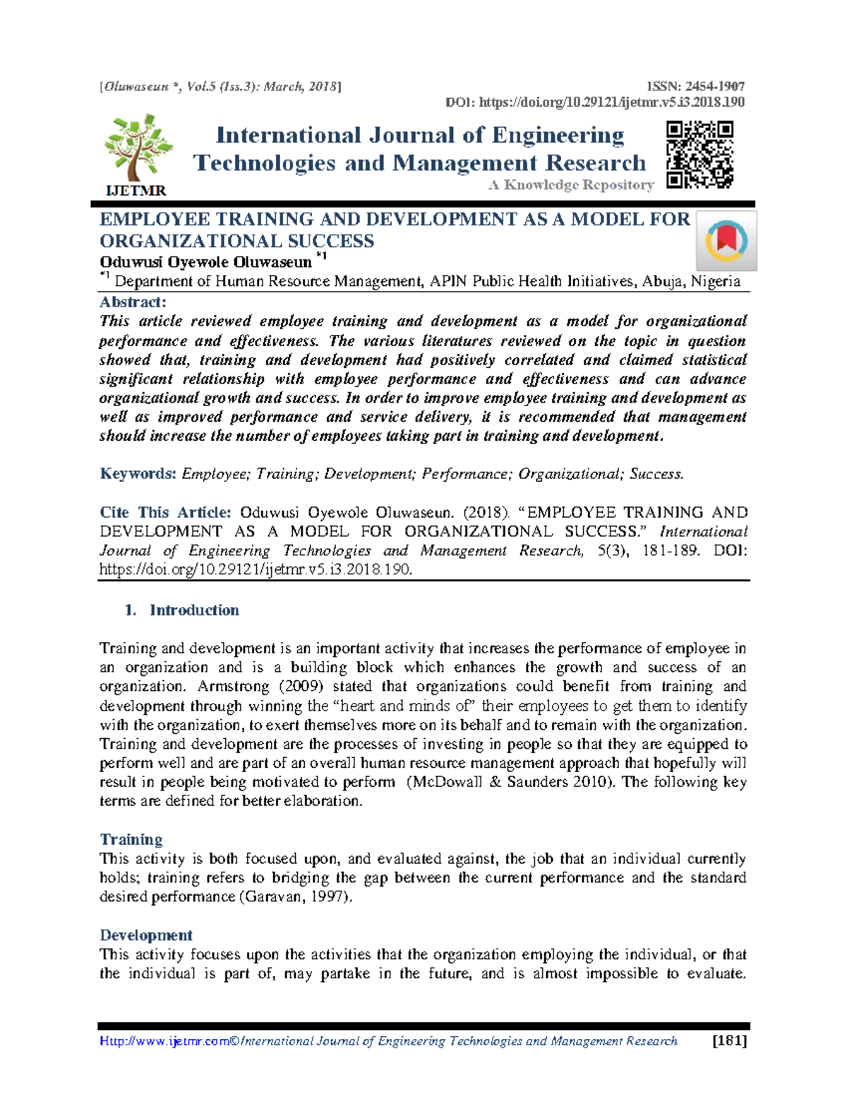 Employee Training & Development as Key to Org. Success (HRM 101) - Studocu