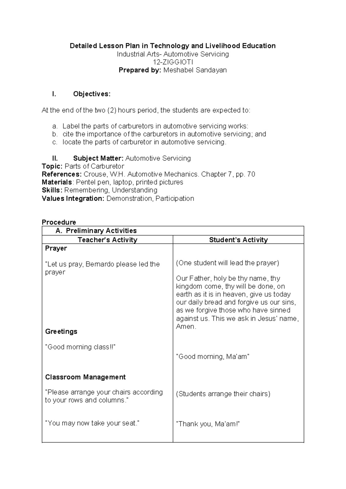 1ST LP - Lesson plan - Detailed Lesson Plan in Technology and ...