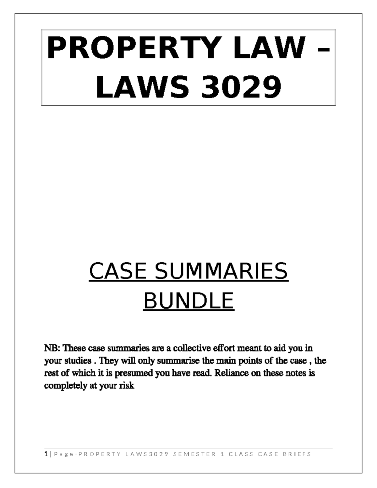 LAWS 3029: Property Law Case Summaries for Study Aid - Studocu