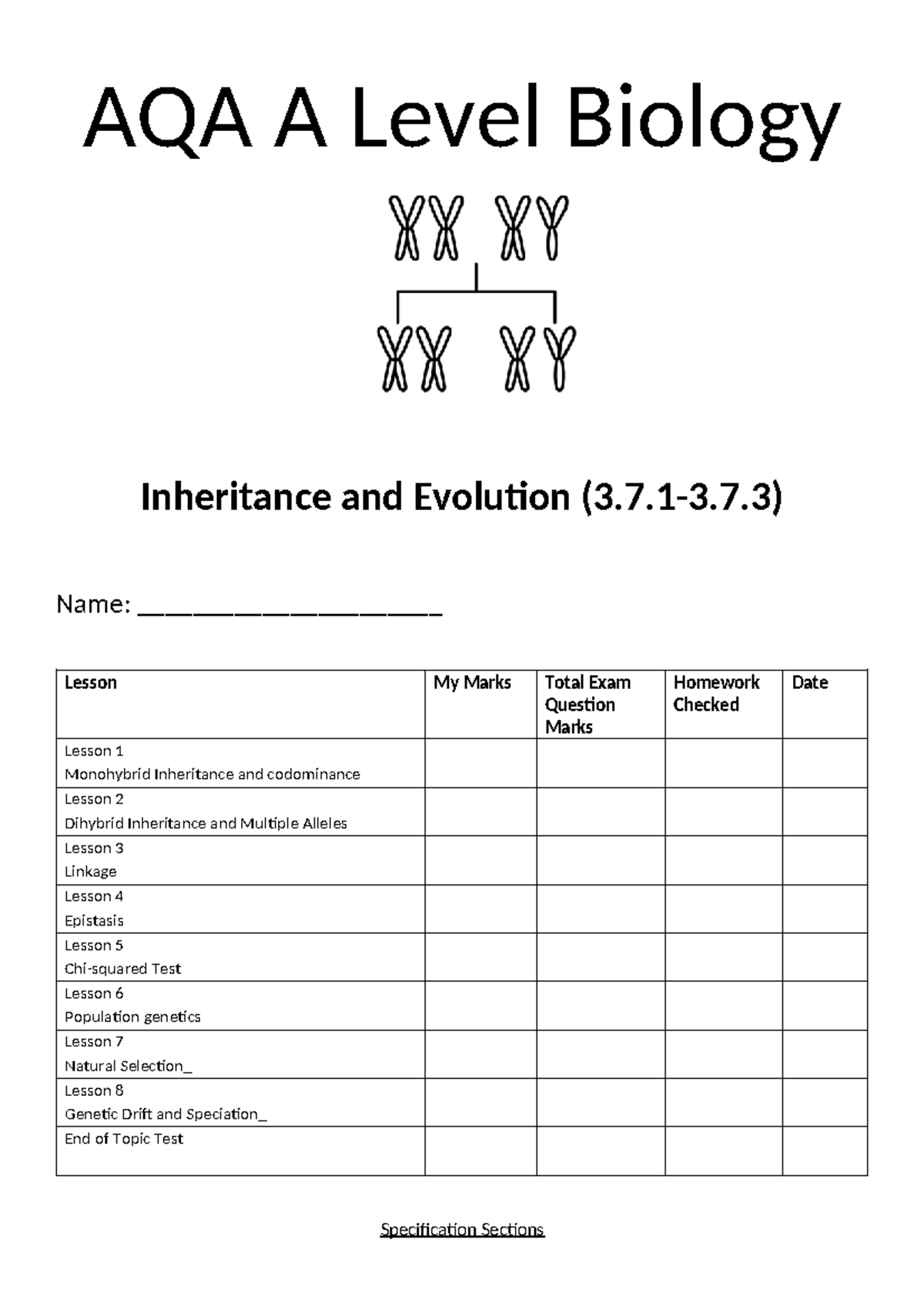 AQA A Level Biology (7401/7402) Inheritance & Evolution: Lesson Notes ...