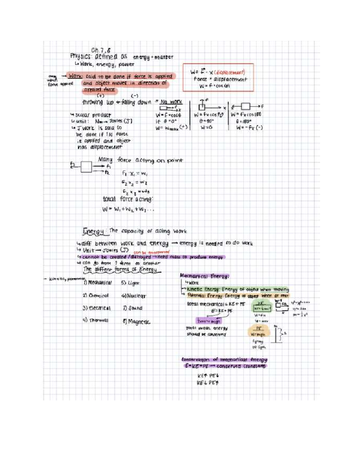 Physics 8^09 - Chapter 7 & 8: Work, Energy, and Power Concepts - Studocu