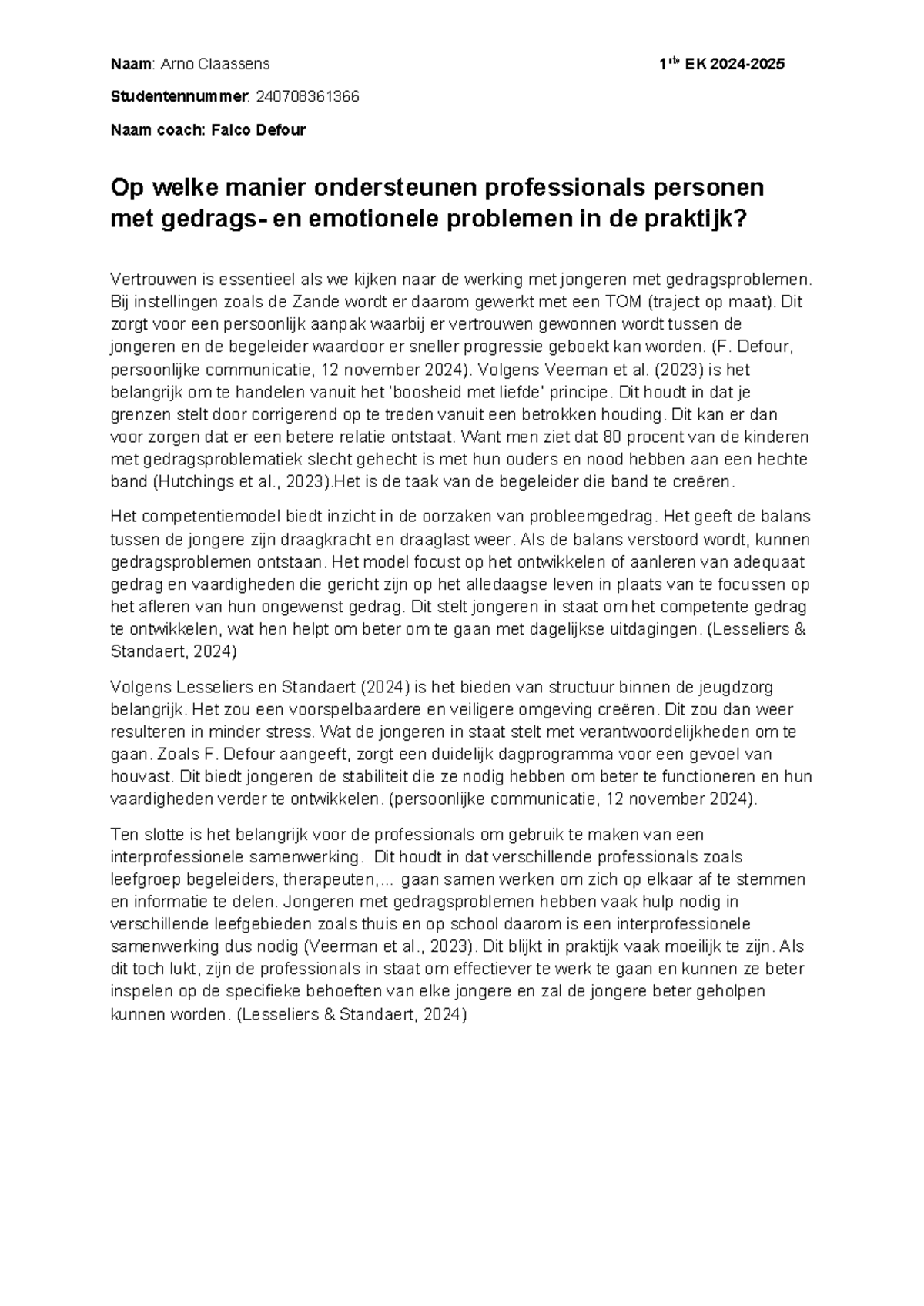 2425 GEP Sjabloon - Naam: Arno Claassens 1 ste EK 2024- Studentennummer ...