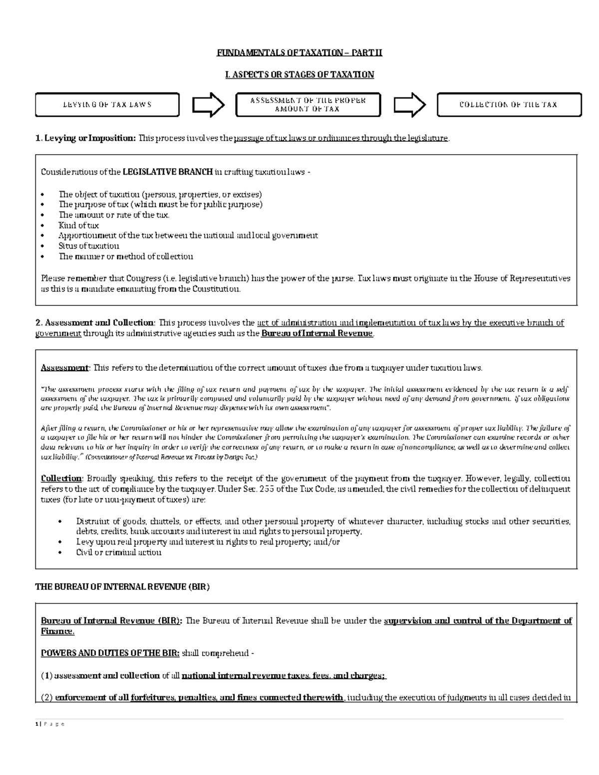FUNDAMENTALS OF TAXATION PART II: LEVYING, ASSESSMENT & COLLECTION ...