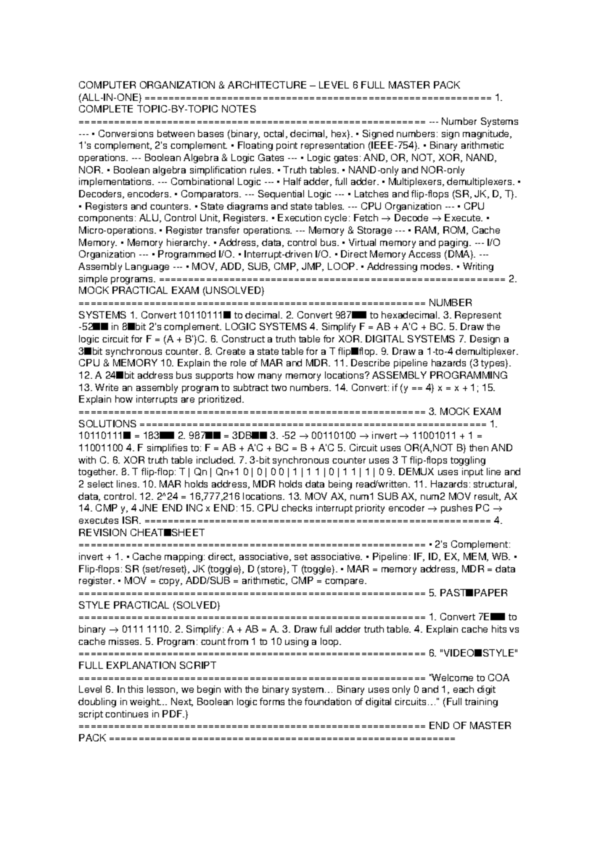 COA Level 6 Complete Master Pack: Computer Organization Notes - Studocu