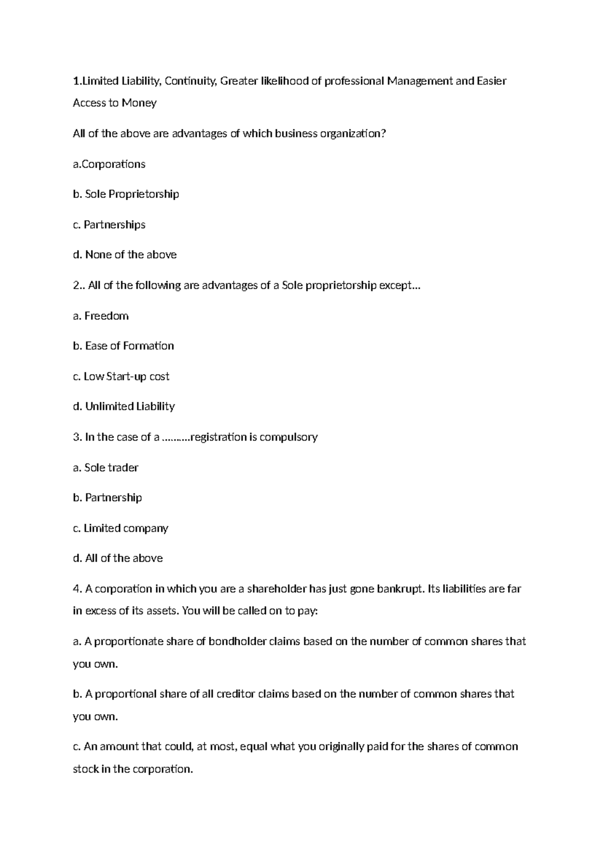Business management quiz notes: advantages, roles, and skills - Studocu