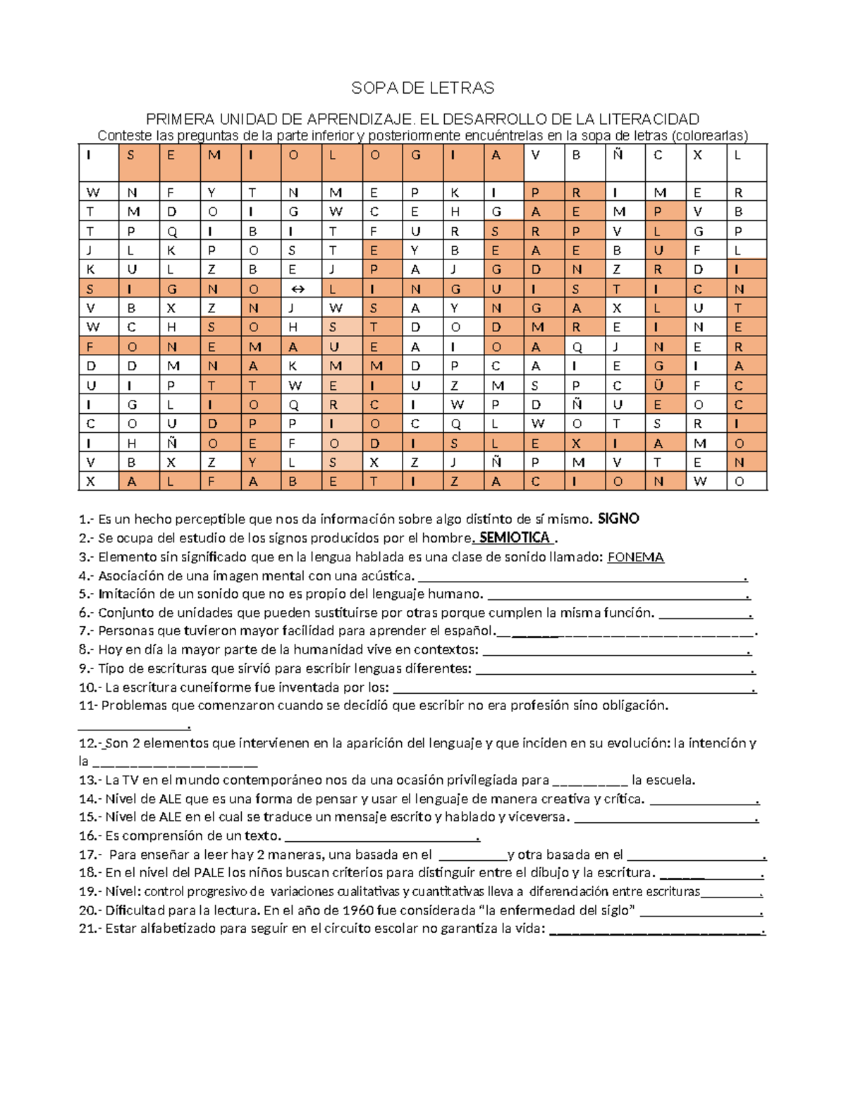 SOPA DE Letras ACT - SOPA DE LETRAS PRIMERA UNIDAD DE APRENDIZAJE. EL ...