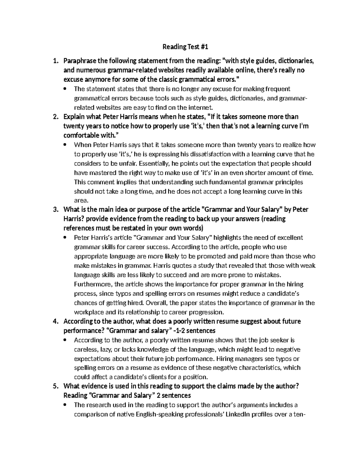 Reading Test #1 - Grammar & Career Success Lecture Notes - Studocu