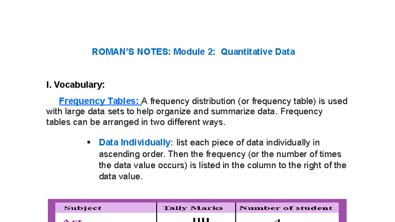 Module 2 Notes: Quantitative Data I - Frequency Tables & Histograms ...