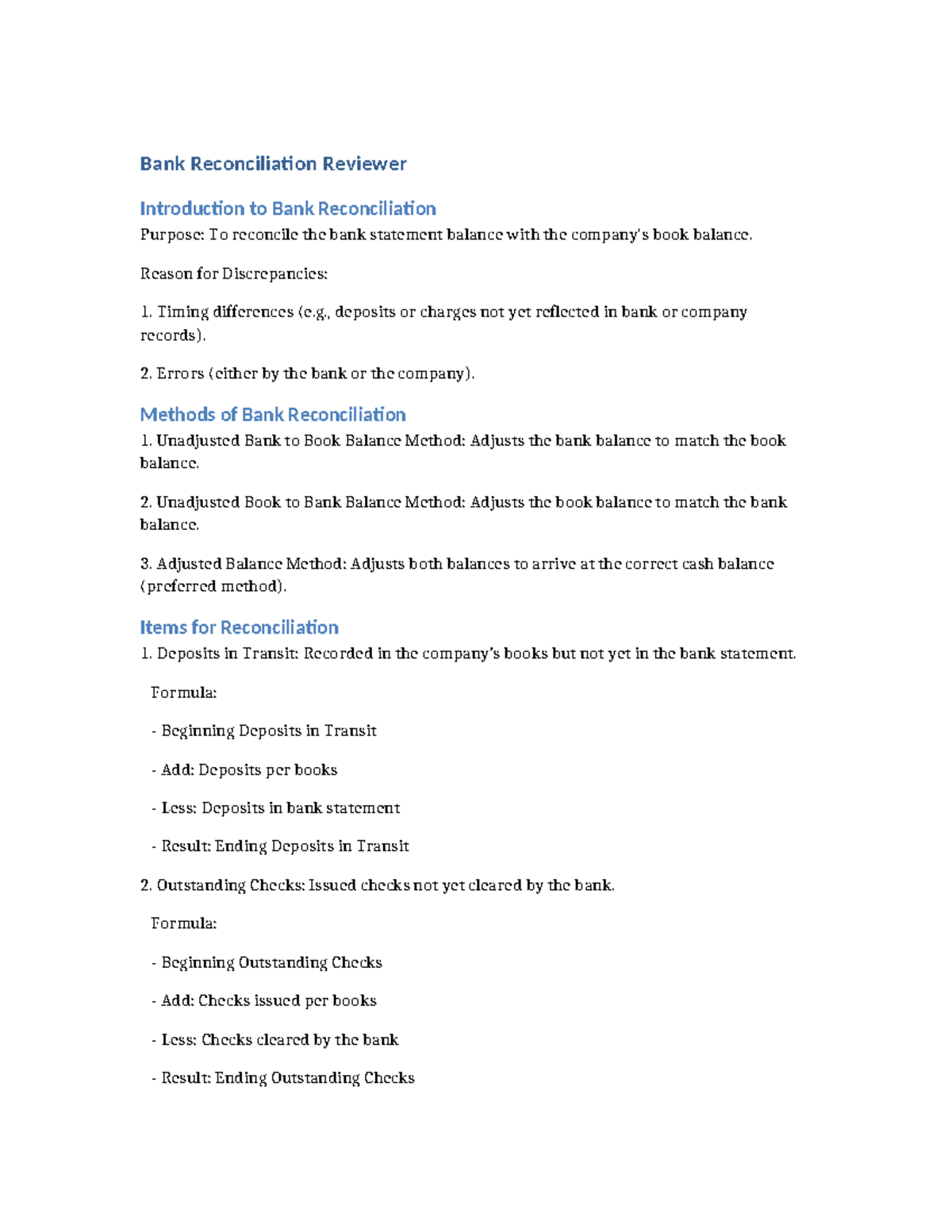Bank Reconciliation Methods and Discrepancy Reasons Overview - Studocu
