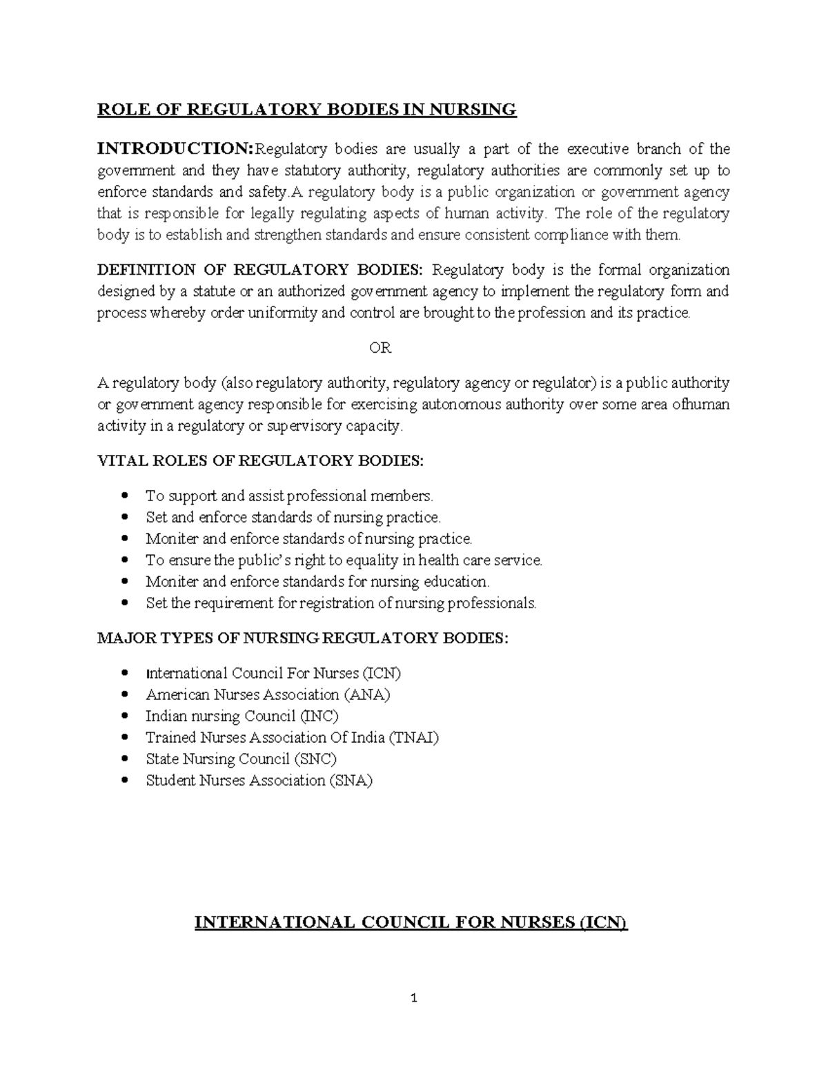 ANP- The Vital Role of Regulatory Bodies in Nursing Education - Studocu