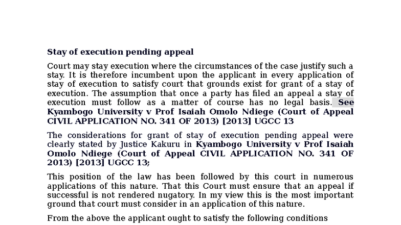 Authorities on Stay of Execution: Key Legal Principles and Cases - Studocu