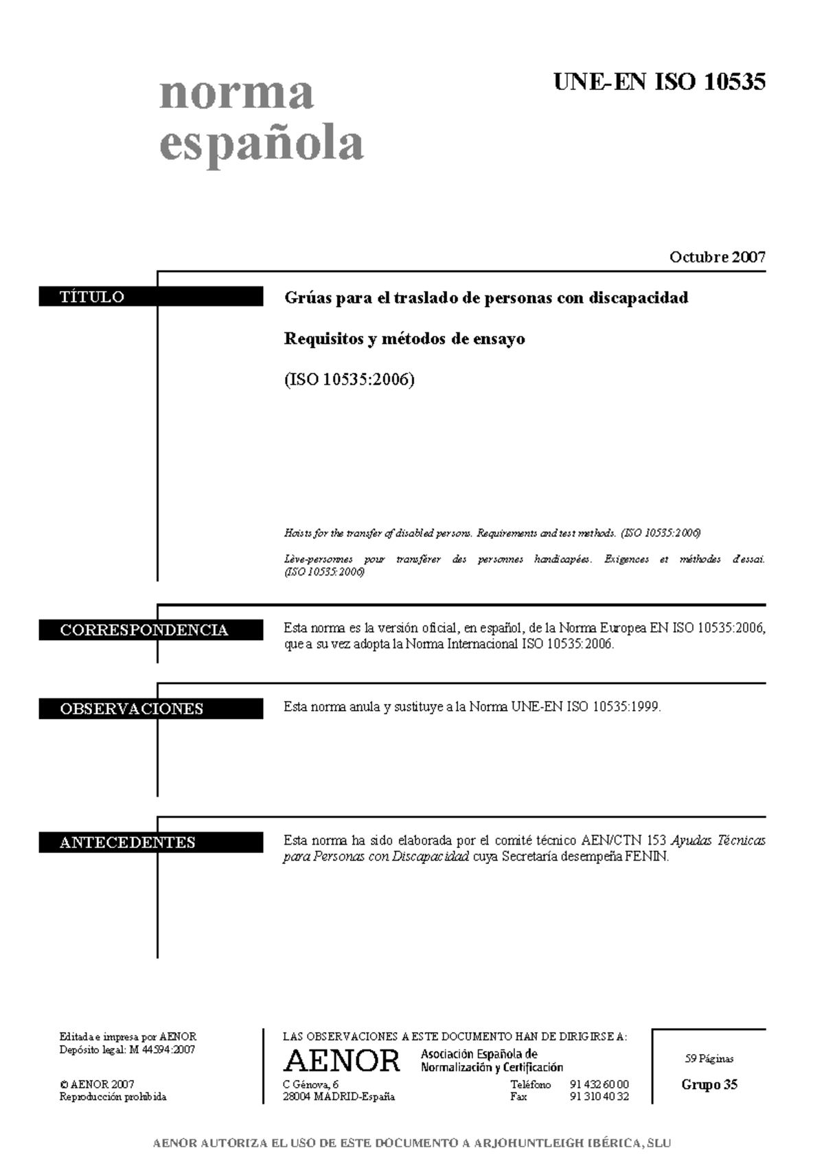 ISO 10535:2006 - Grúas para el Traslado de Personas con Discapacidad ...