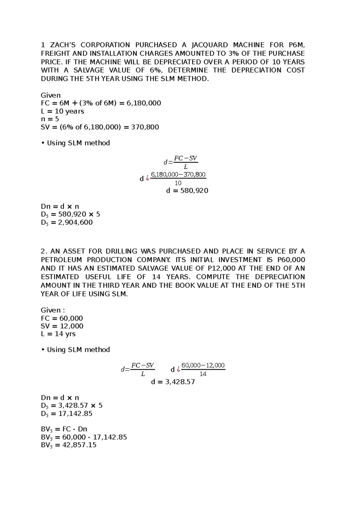 DEP ECON DOCX PRACTICE PROBLEM: Depreciation Calculations and Methods ...