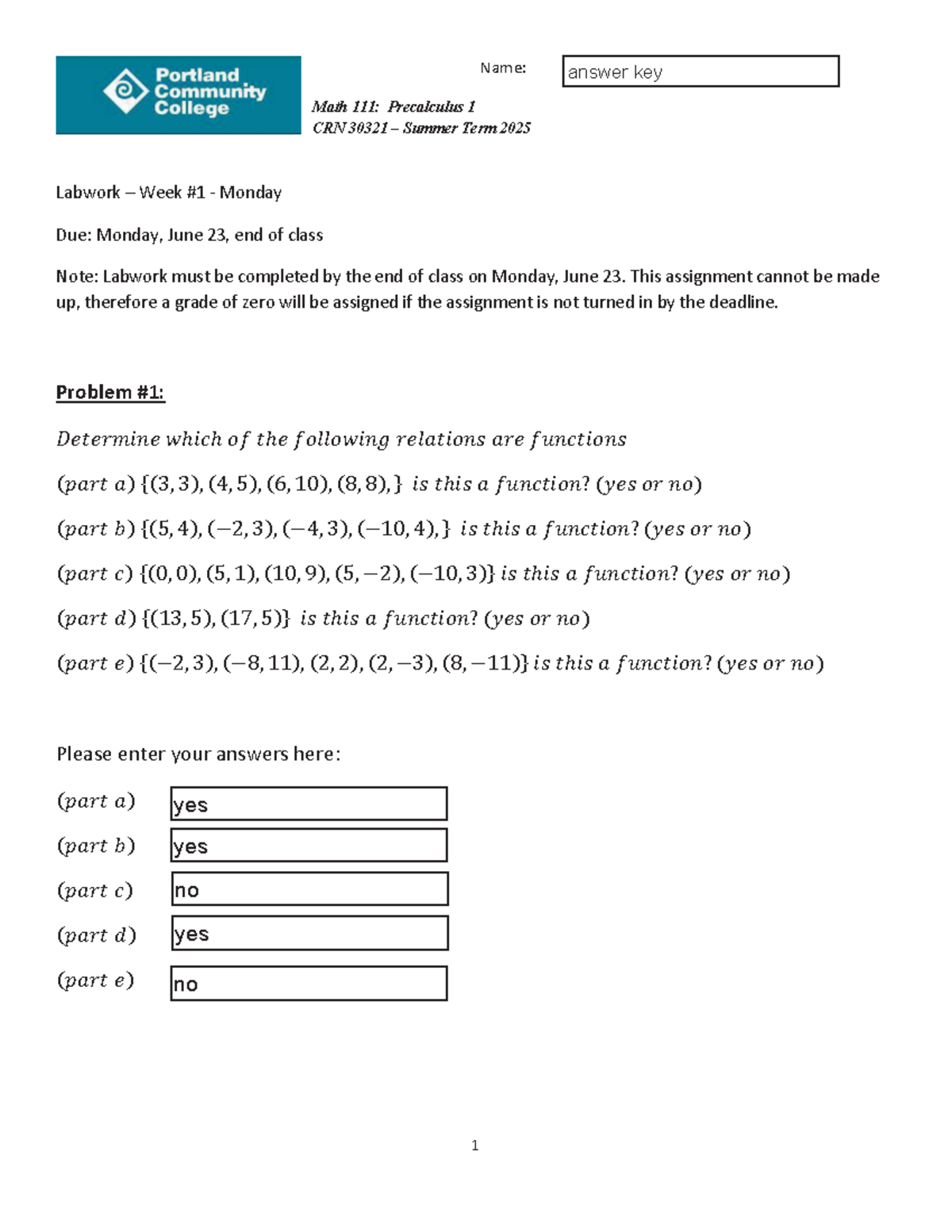 MTH111 Labwork Week 1 Answer Key - Summer Term 2025 - Studocu