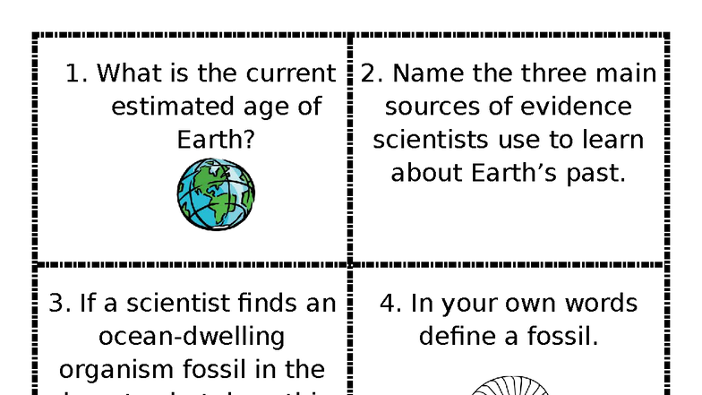 Scoot Game Task Cards: Age of Earth (Science 101) - Studocu