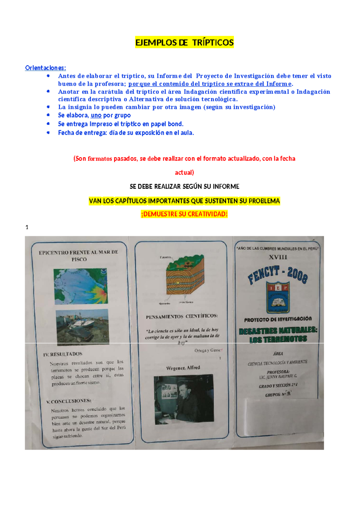 Ejemplos de Trípticos en Papel Bond Eureka - Prof. Naupari 2024 - Studocu