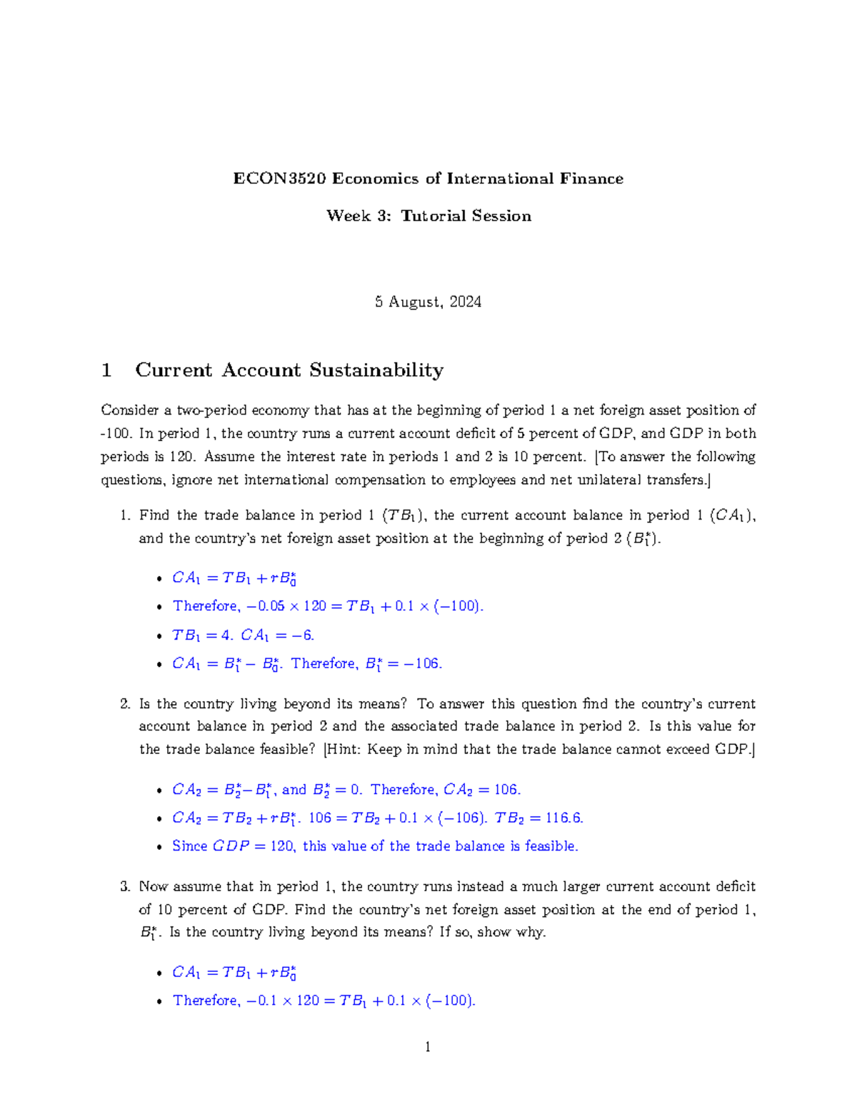ECON3520 Week 3 Tutorial: Current Account & NIIP Analysis - Studocu