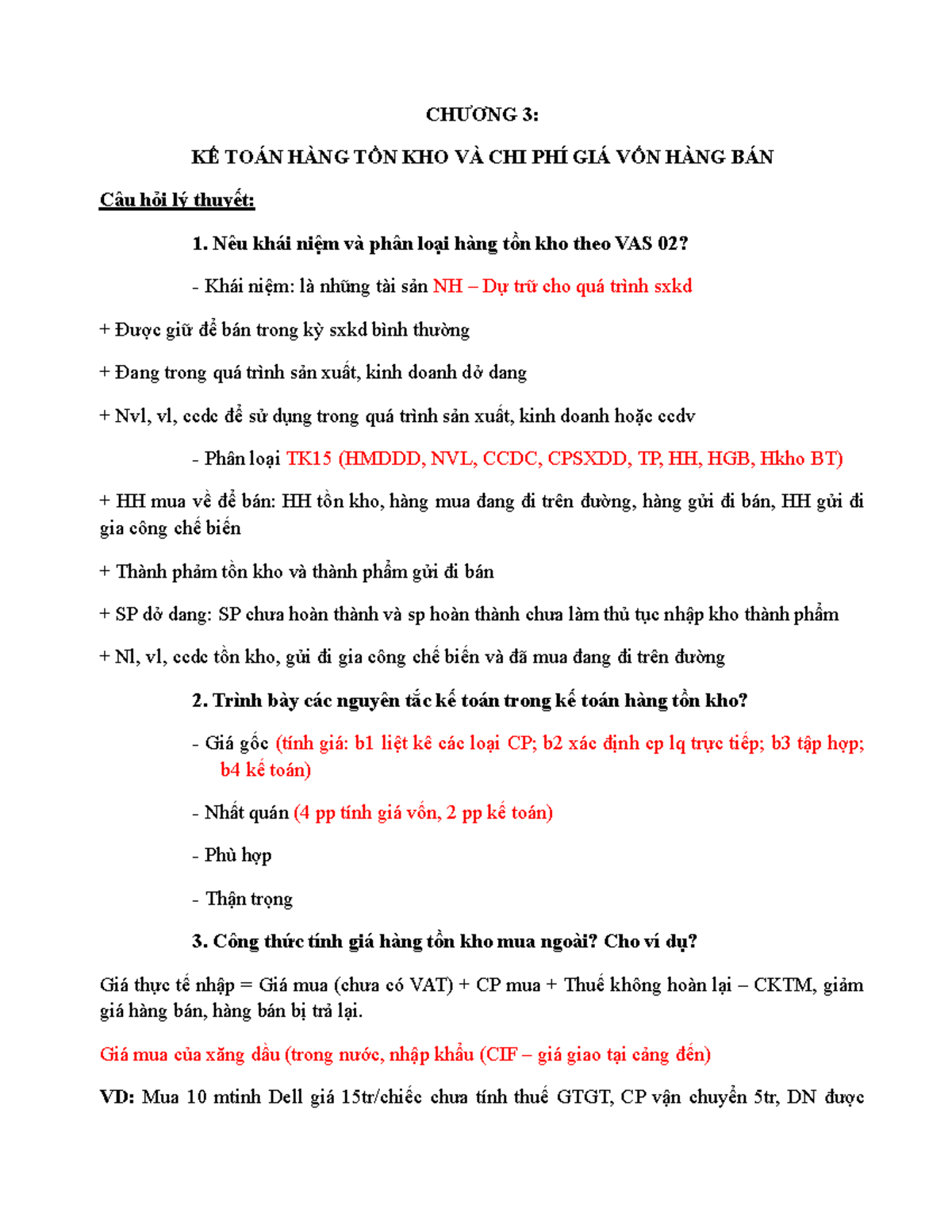 BT KTTC CHƯƠNG 3 HTK - Bài Tập Kế Toán Hàng Tồn Kho và Chi Phí - Studocu