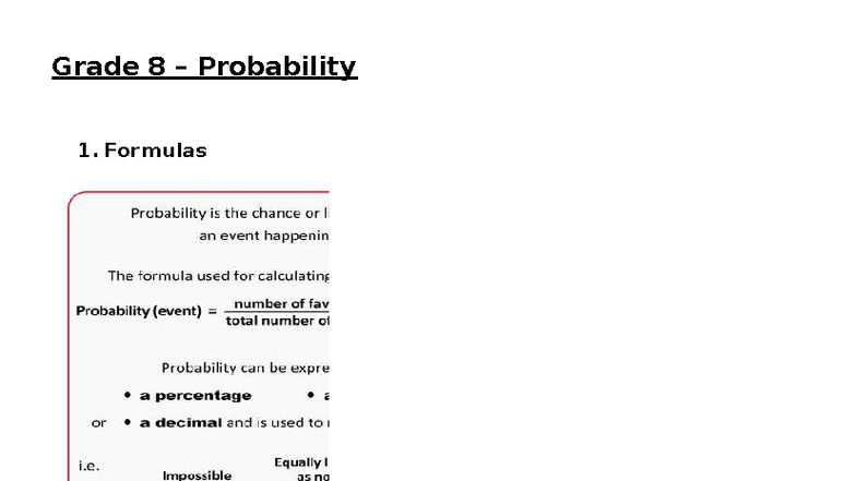 Grade 8 Probability Lesson Plan: Formulas & Examples - Studocu