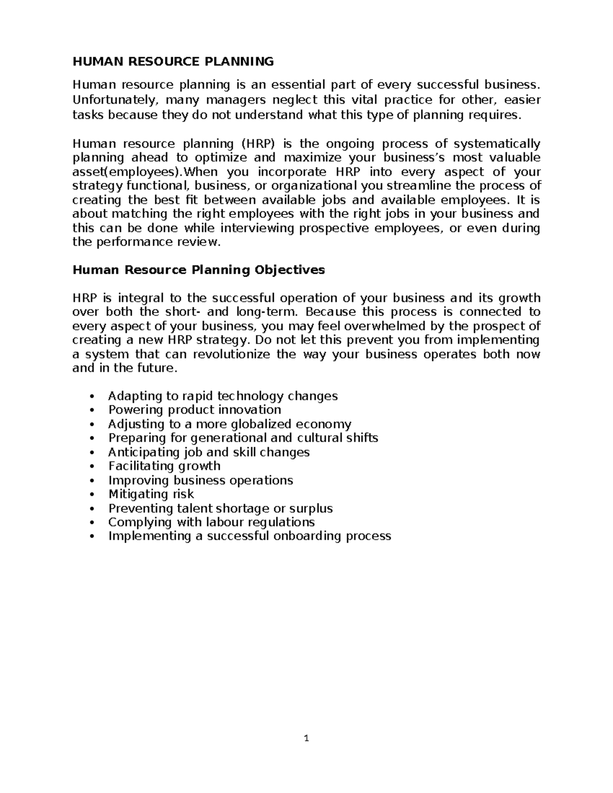 HRP 101: Comprehensive Guide to Human Resource Planning - Studocu