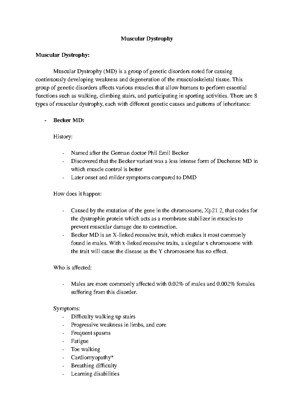 Muscular Dystrophy: A Comprehensive Overview of Genetic Disorders - Studocu