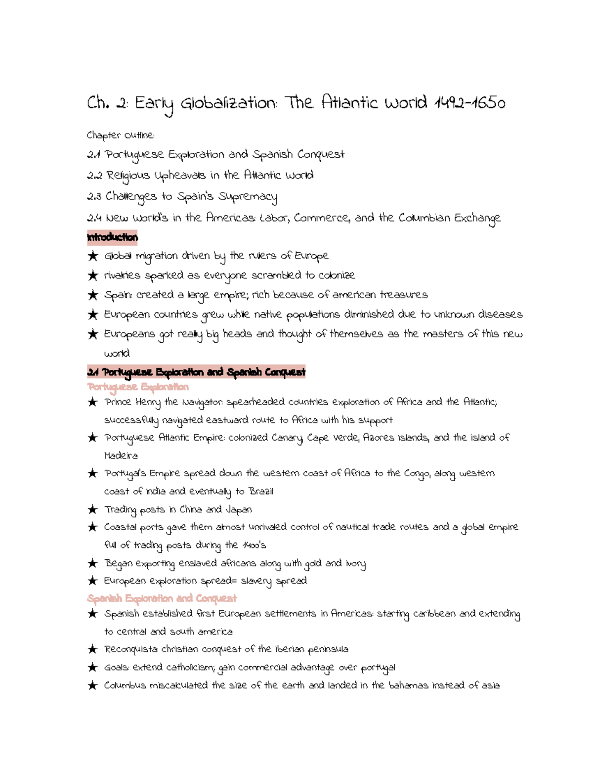 Ch. 2 Early Globalization The Atlantic World 1492-1650 - Ch. 2: Early ...