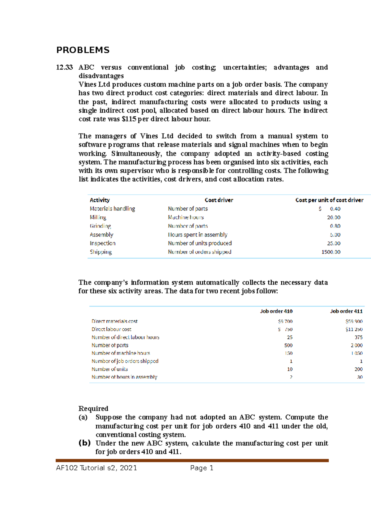 P12.33 Practical Comparison of ABC vs Conventional Job Costing - Studocu