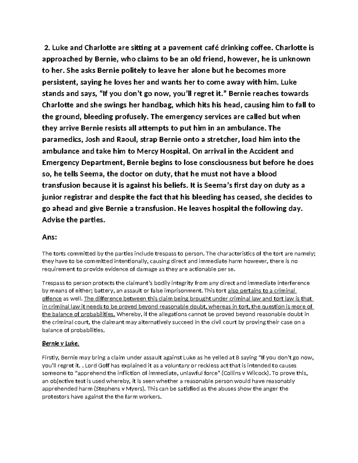 FK Trespass to Person: Legal Analysis and Case Study - Studocu