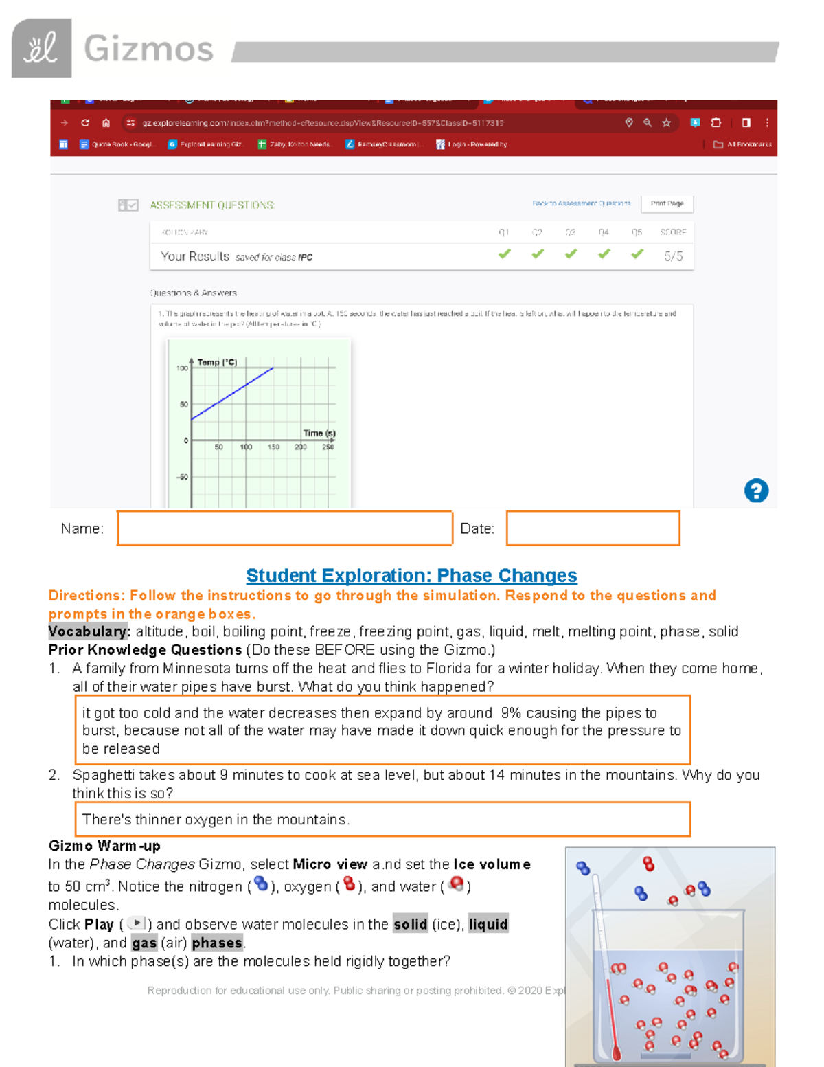 Phase Changes SE: Student Exploration Guide and Gizmo Activities - Studocu