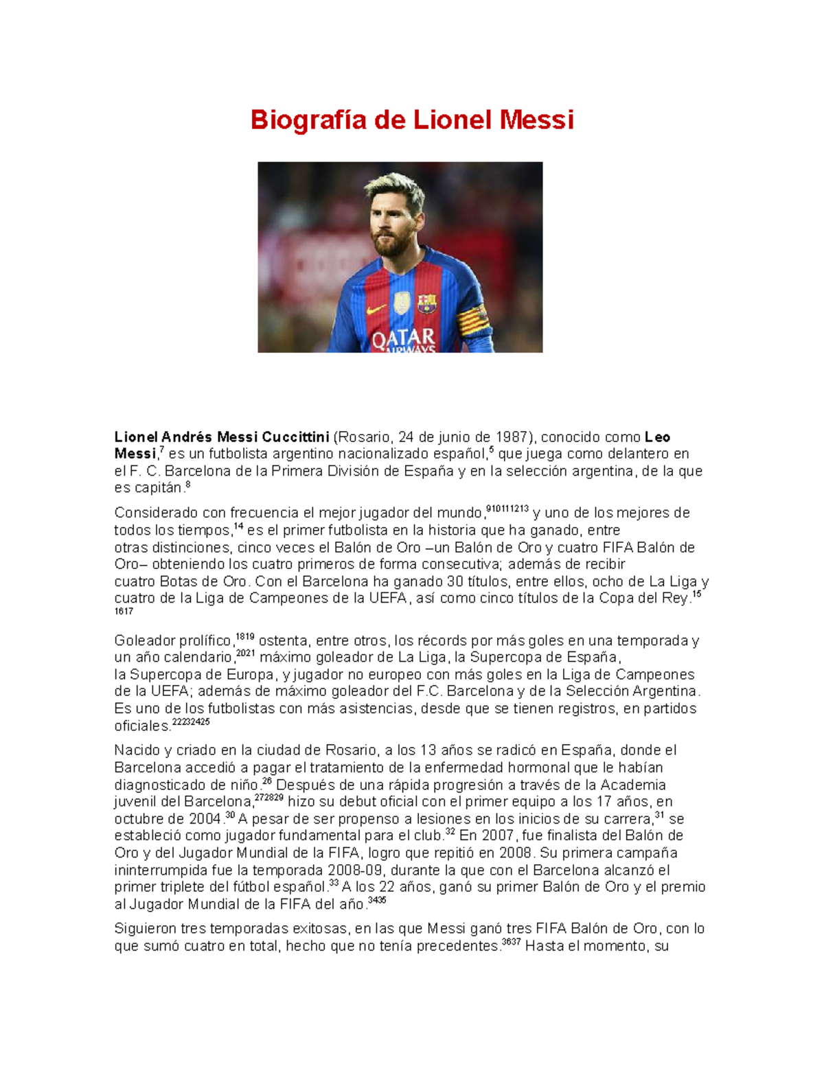 387792442 Biografia de Lionel Messi - Biografía de Lionel Messi Lionel ...
