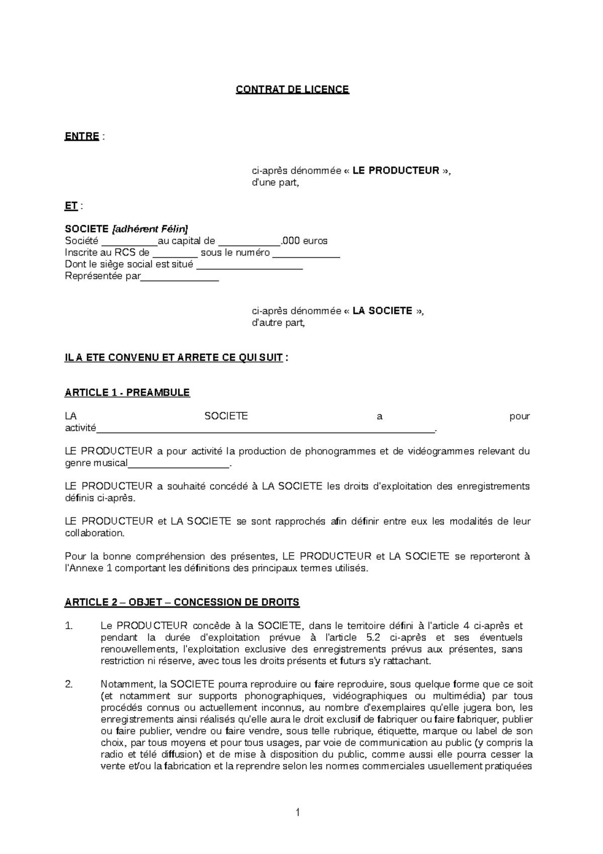 Contrat de Licence Type - Détails et Conditions de Collaboration - Studocu