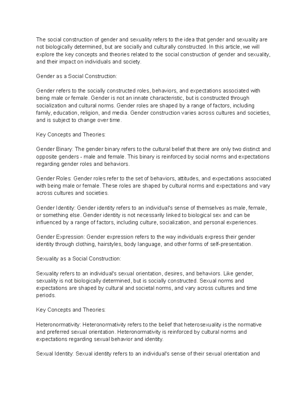 The social construction of gender and sexuality - In this article, we ...