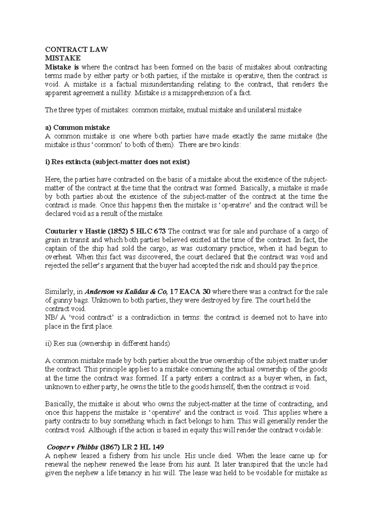 CONTRACT LAW (LAW101) - Understanding Mistakes in Agreements - Studocu