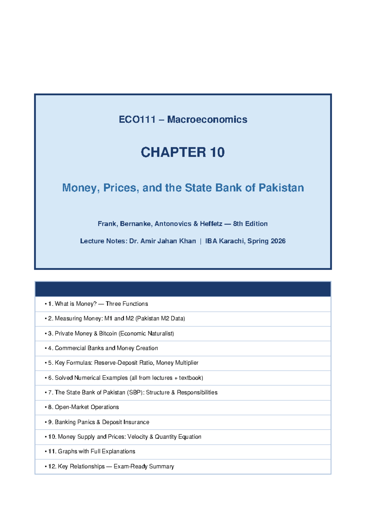 ECO111 CHAPTER 10: Money, Prices, and the State Bank of Pakistan ...