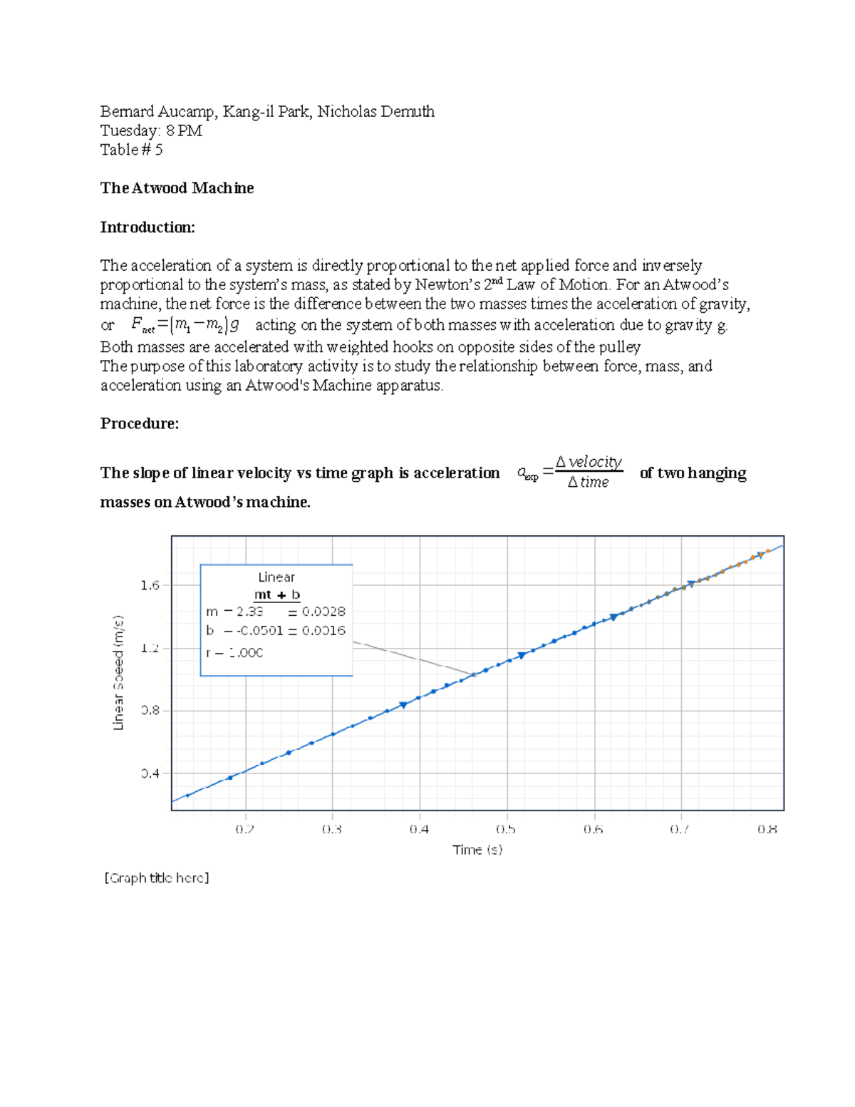 PHYS 111 Lab 5 - Atwood Machine Acceleration Study with Analysis - Studocu