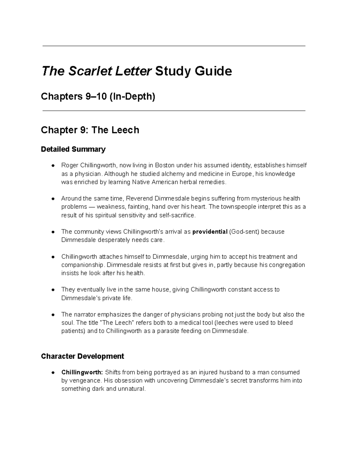 The Scarlet Letter Study Guide: Chapters 9-10 Overview & Analysis - Studocu
