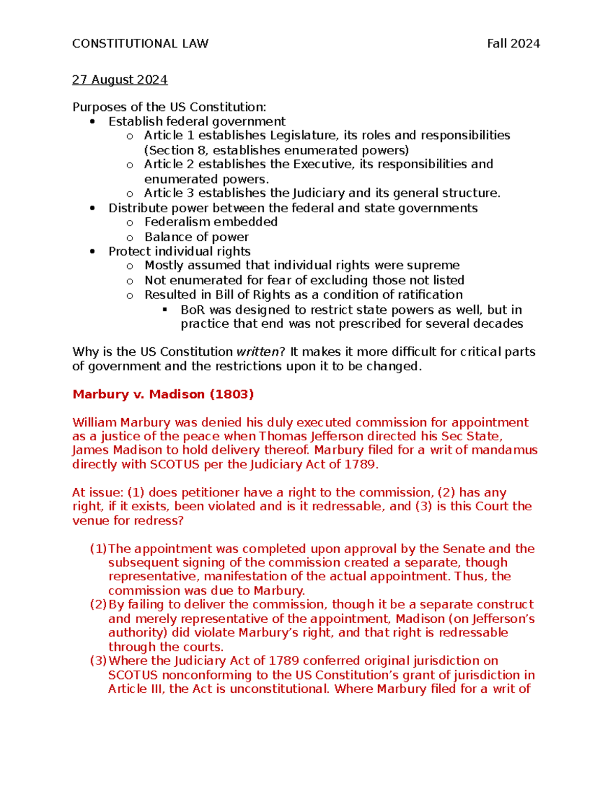 Constitutional Law Notes (Fall 2024) - Key Cases & Principles - Studocu