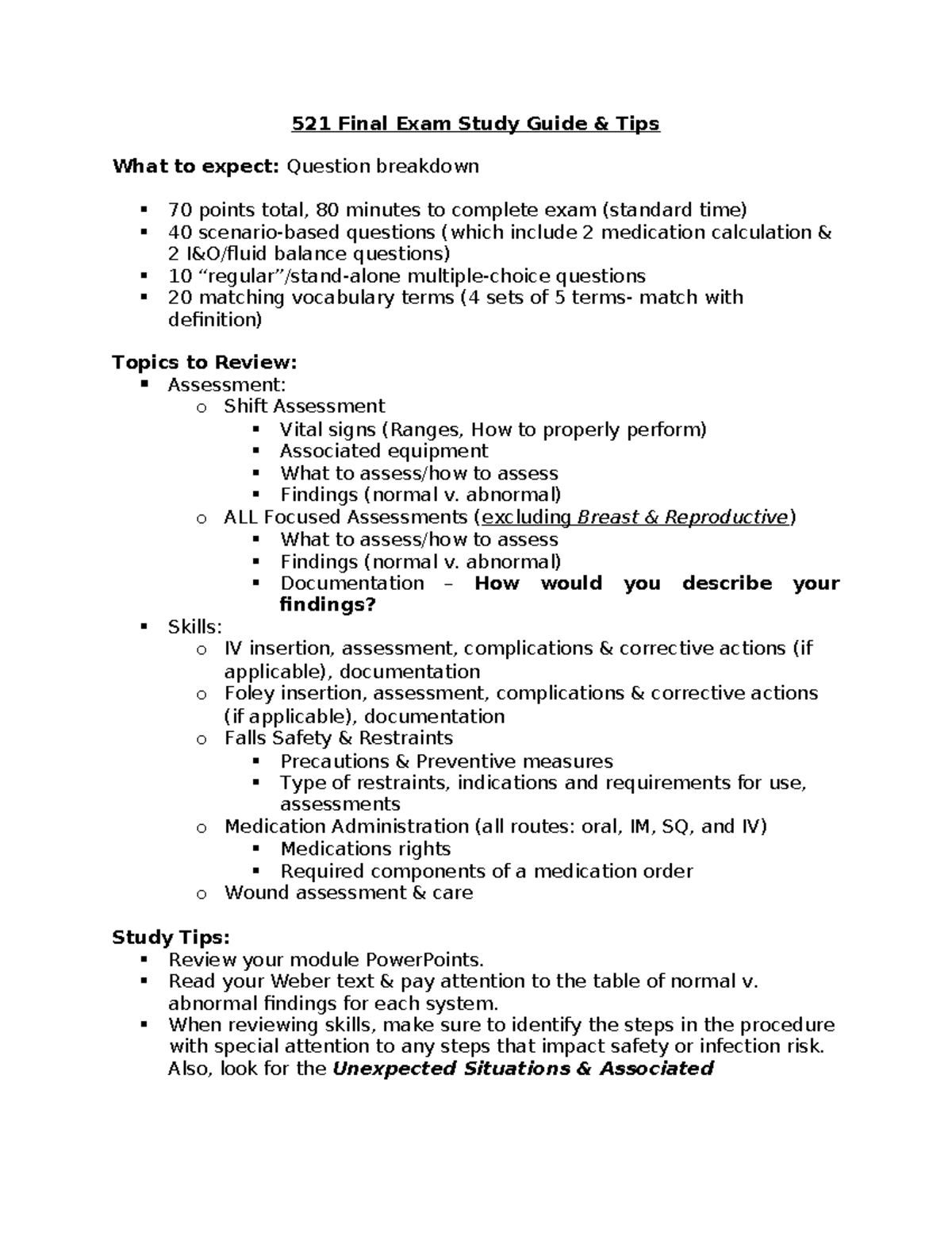 521 Final Exam Study Guide: Key Topics and Tips for Success - Studocu