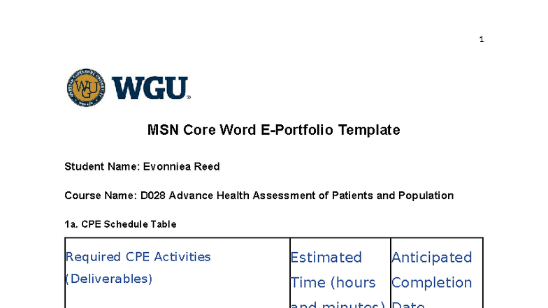 D028 eportfolio - MSN Core Word E-Portfolio Template Student Name ...