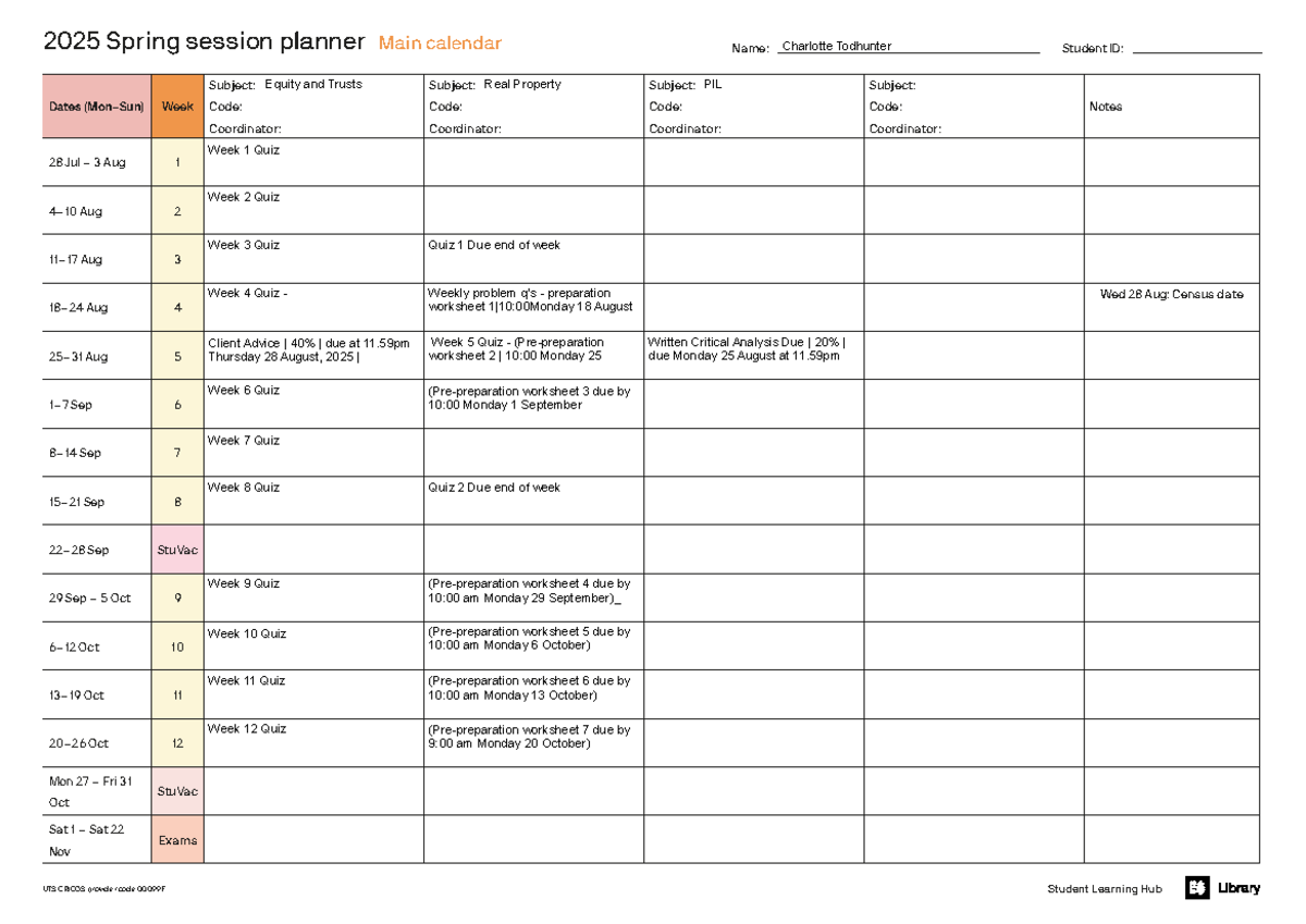 Assessment Planner: Spring 2025 Calendar & Quiz Schedule - Studocu