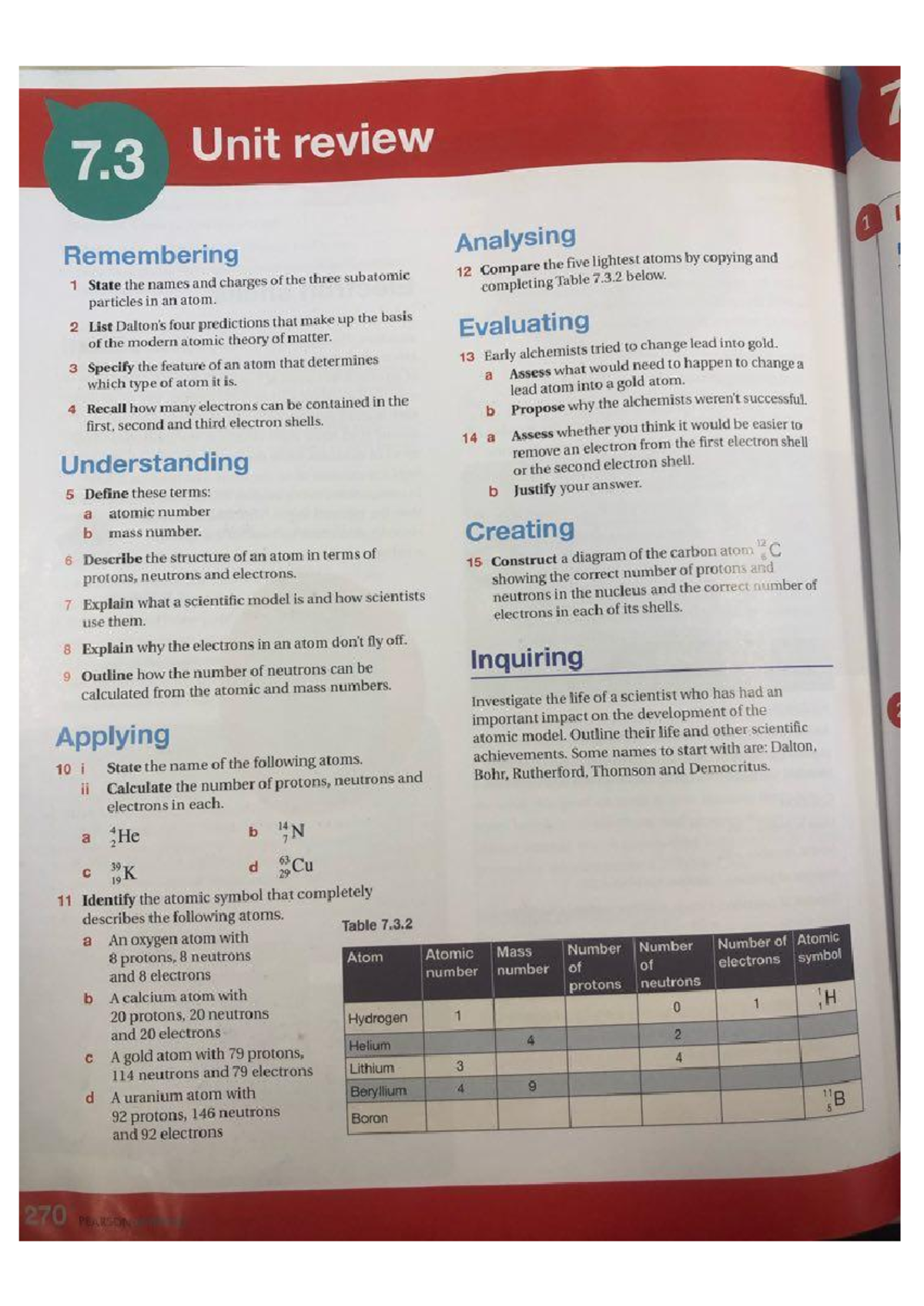 PDF 7.3 1st Edition A closer look at atoms Unit Review Questions - 7 ...