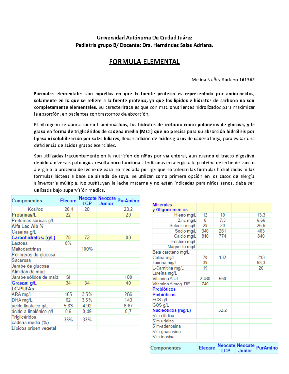 15. Fórmulas Elementales en Pediatría: Nutrientes y Aplicaciones - Studocu