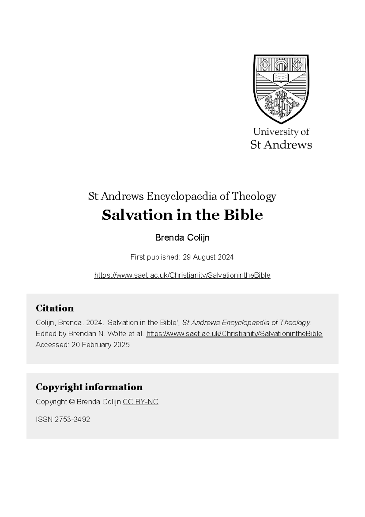Salvationinthe Bible - revision purposes - St Andrews Encyclopaedia of ...