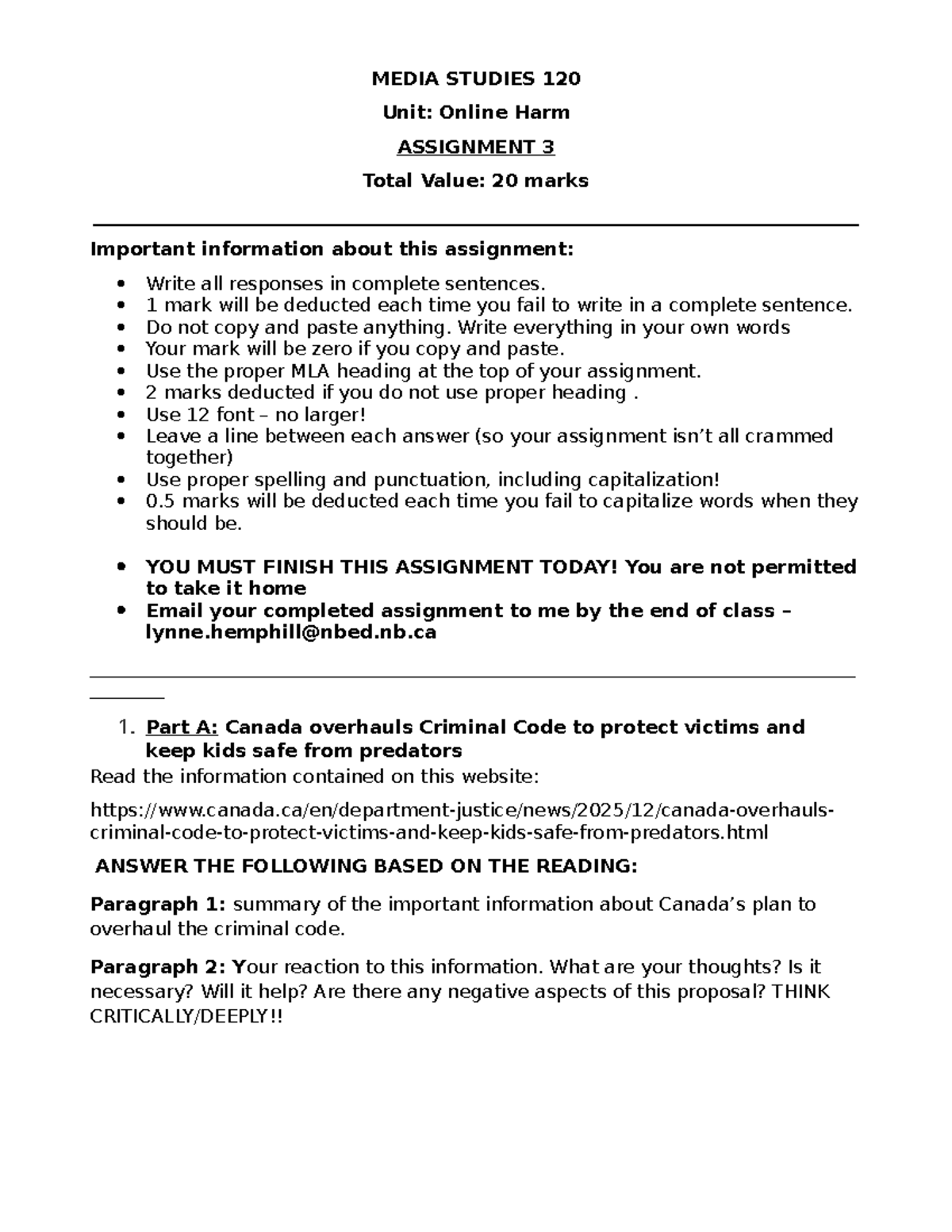 MEDIA STUDIES 120 Assignment 3: Online Harm Analysis and Reflection ...
